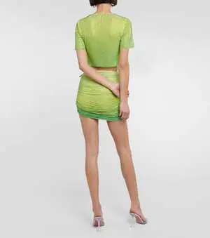 SELF-PORTRAIT Embellished Ruched Cutout Mini Skirt