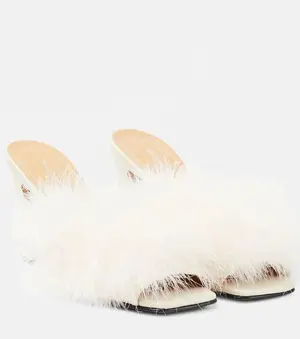MAISON MARGIELA Feather-embellished Mules - White
