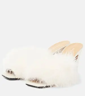 MAISON MARGIELA Feather-embellished Mules - White