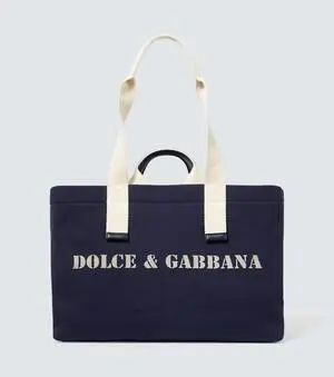 Dolce & Gabbana Logo Leather-trimmed Tote Bag - Blue