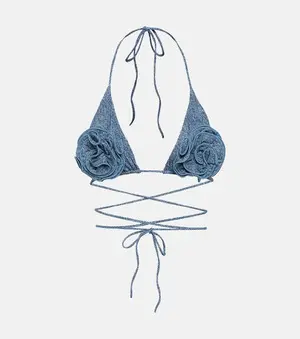 Magda Butrym Floral Applique Triangle Bikini Top - Blue