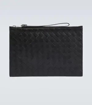 Bottega Veneta Intrecciato Large Leather Pouch - Black