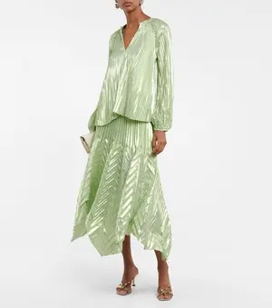 Simkhai Char Plisse Silk-blend Blouse