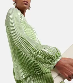 Simkhai Char Plisse Silk-blend Blouse