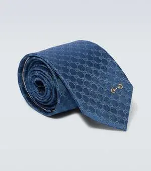 Gucci Gg Jacquard Silk Neck Tie - Blue