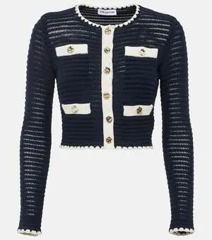 SELF-PORTRAIT Crochet Knit Cardigan - Blue