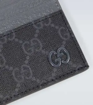 Gucci Leather-trimmed Gg Canvas Card Holder - Black