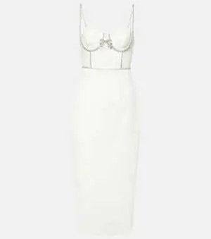 SELF-PORTRAIT Embellished Crepe Bustier Dress - White