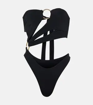 LOUISA BALLOU Strapless Cutout One-piece Swimsuit - Black