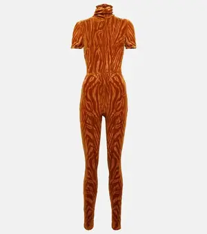 Alex Perry Benton Devore Zebra-print Catsuit - Orange