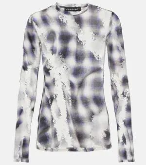 Y/project Checked Sheer Devore Top - Blue