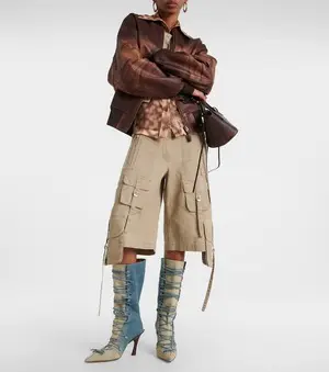Acne Studios Bitten Denim Knee-high Lace-up Boots