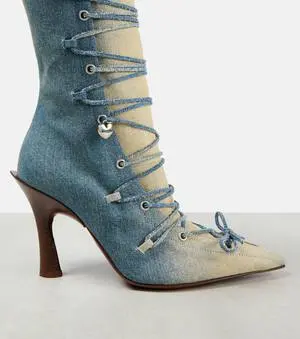 Acne Studios Bitten Denim Knee-high Lace-up Boots