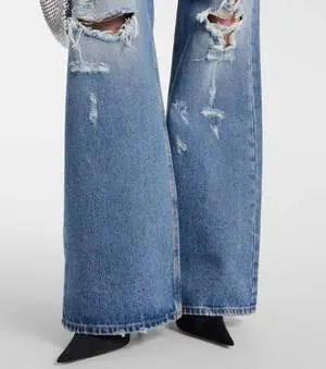 Rabanne Distressed High-rise Wide-leg Jeans