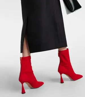 AQUAZZURA Amore 95 Suede Ankle Boots - Red