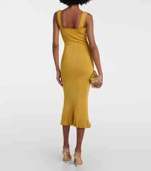 Galvan Atalanta Ribbed-knit Midi Dress - Gold