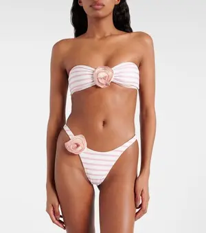 SAME Rose Appliqué Striped Bikini Bottoms