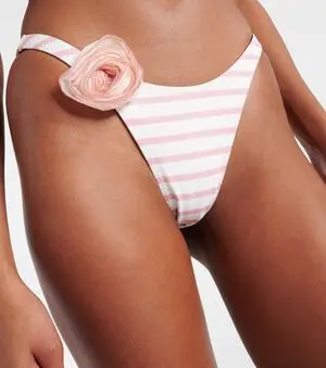 SAME Rose Appliqué Striped Bikini Bottoms