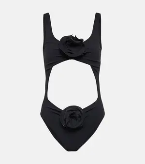 Magda Butrym Floral-applique Cutout One-piece Swimsuit - Black