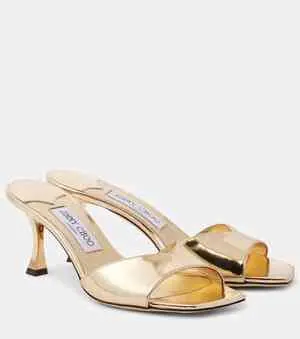 JIMMY CHOO Skye 70 Metallic Leather Mules - Gold