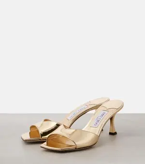 JIMMY CHOO Skye 70 Metallic Leather Mules - Gold