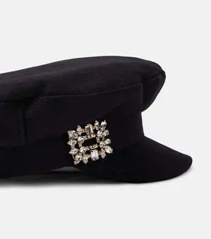 ROGER VIVIER Embellished Wool-blend Cap - Black