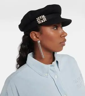 ROGER VIVIER Embellished Wool-blend Cap - Black