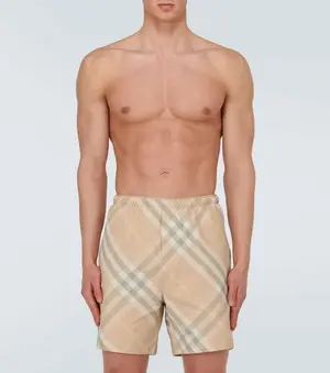 Burberry Check Swim Trunks - Beige
