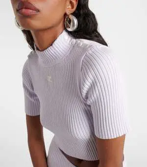 COURREGES Logo Ribbed-knit Crop Top