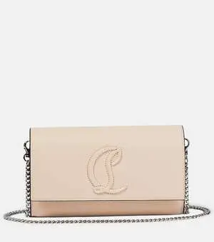 CHRISTIAN LOUBOUTIN Logo Leather Wallet On Chain - Beige