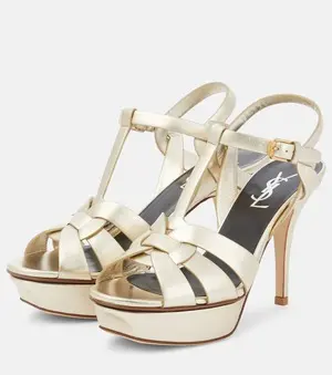 Saint Laurent Tribute 105 Leather Platform Sandals - Metallic