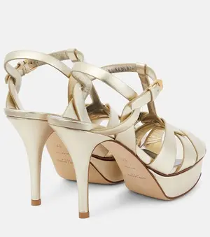 Saint Laurent Tribute 105 Leather Platform Sandals - Metallic