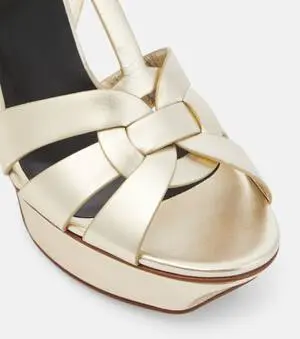 Saint Laurent Tribute 105 Leather Platform Sandals - Metallic