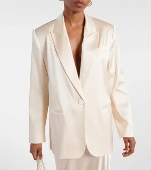 THE SEI Oversized Silk Blazer - White