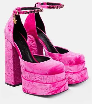 Versace Medusa Aevitas Velvet Platform Pumps - Pink