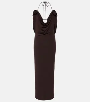 Magda Butrym Draped Midi Dress With Floral Appliques