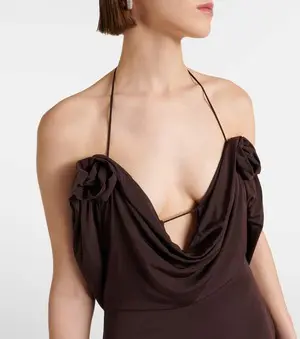 Magda Butrym Draped Midi Dress With Floral Appliques