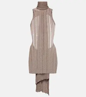 AYA MUSE Ribbed-knit Lamé Minidress - Beige