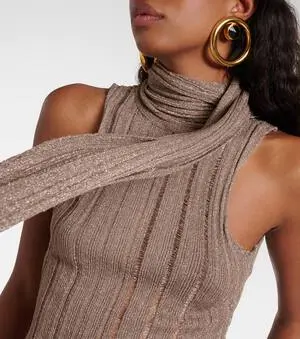 AYA MUSE Ribbed-knit Lamé Minidress
