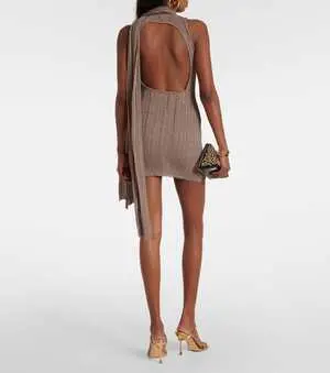 AYA MUSE Ribbed-knit Lamé Minidress