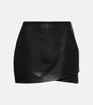 THE SEI Asymmetric Leather Miniskirt - Black