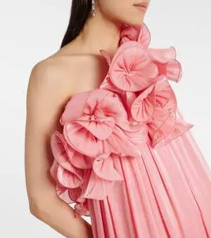 Costarellos Charmain Plisse Georgette Gown - Pink