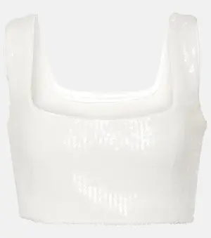 Galvan Bridal Beating Heart Sequined Crop Top - White