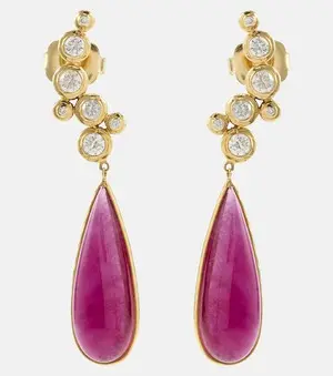 OCTAVIA ELIZABETH Floating Nesting Gem 18kt Gold Drop Earrings With Diamonds And Rubellites - Multicoloured