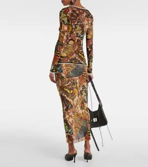 JEAN PAUL GAULTIER Printed Lace-trimmed Mesh Top