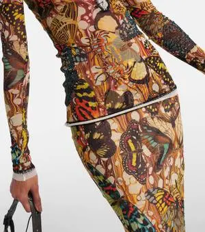 JEAN PAUL GAULTIER Printed Lace-trimmed Mesh Top