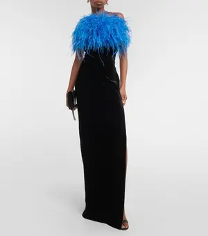 RASARIO Feather-trimmed Gown