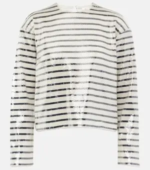 FRAME Sequined Striped Cotton Top - White