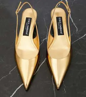 Dolce & Gabbana Metallic Patent Leather Slingback Pumps - Gold