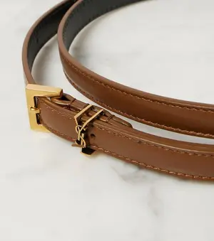 Saint Laurent Cassandre Extra-slim Leather Belt - Brown